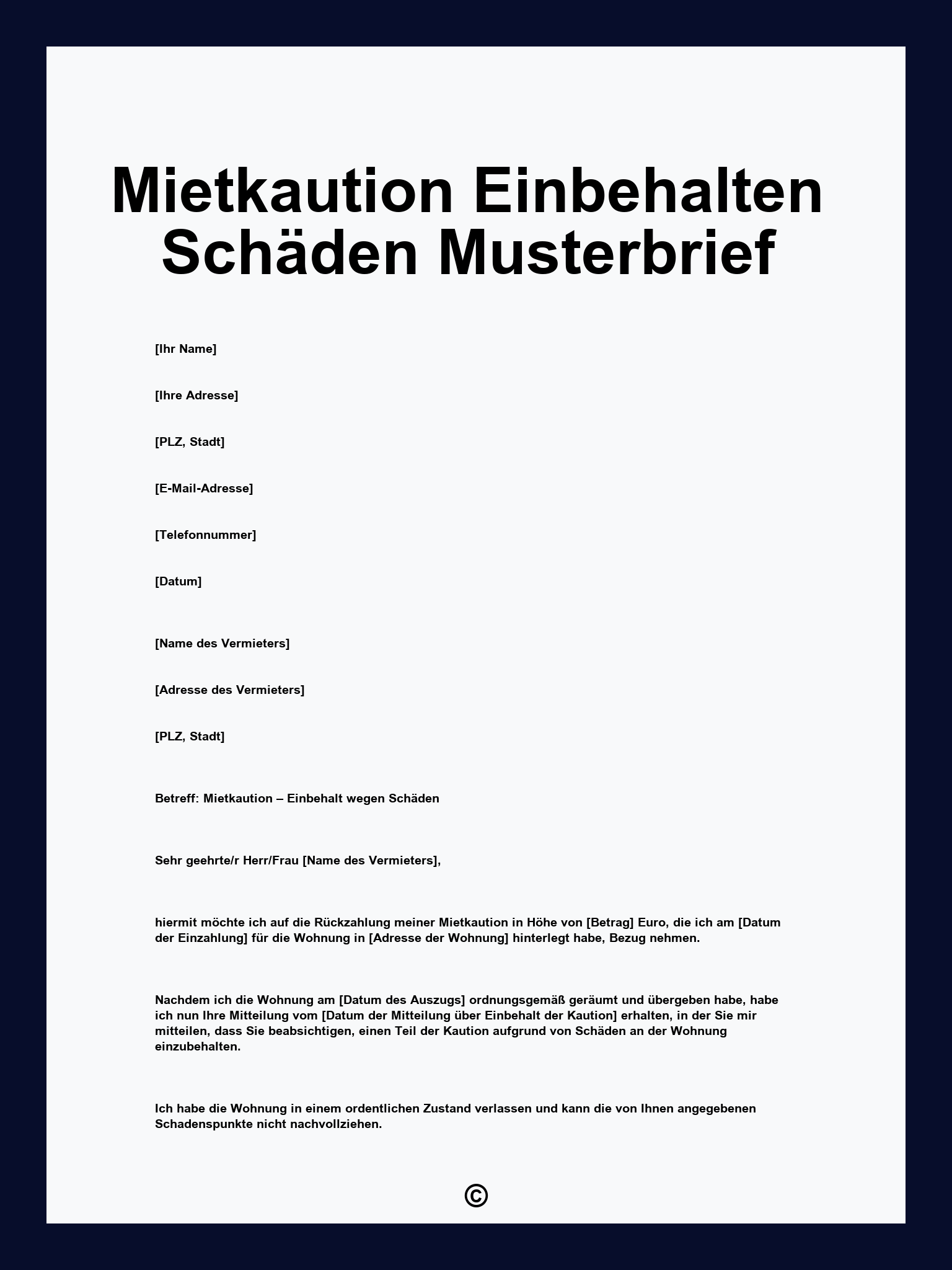 Mietkaution Einbehalten Schäden Musterbrief