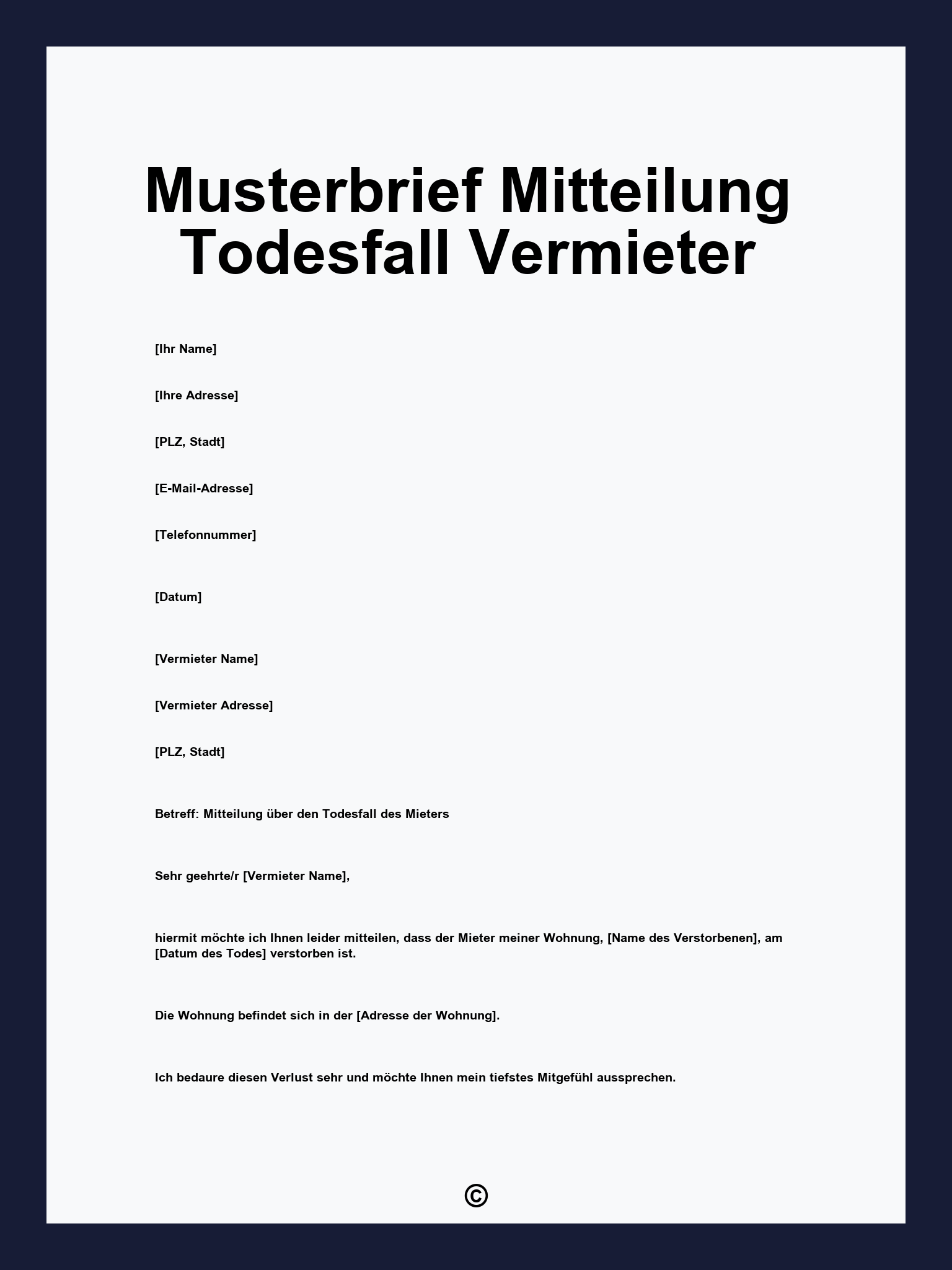 Musterbrief Mitteilung Todesfall Vermieter