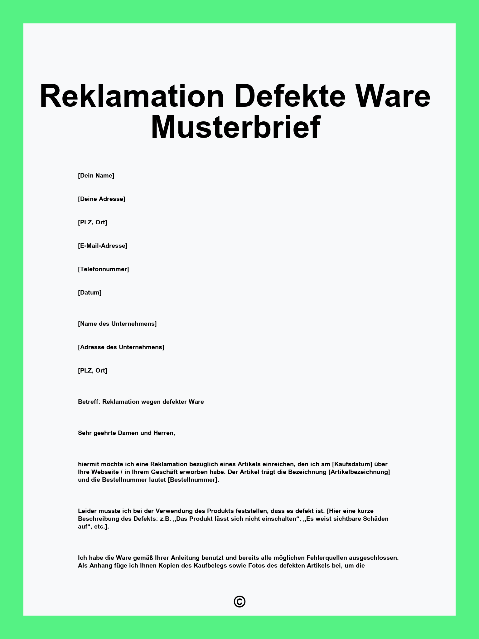 Reklamation Defekte Ware Musterbrief